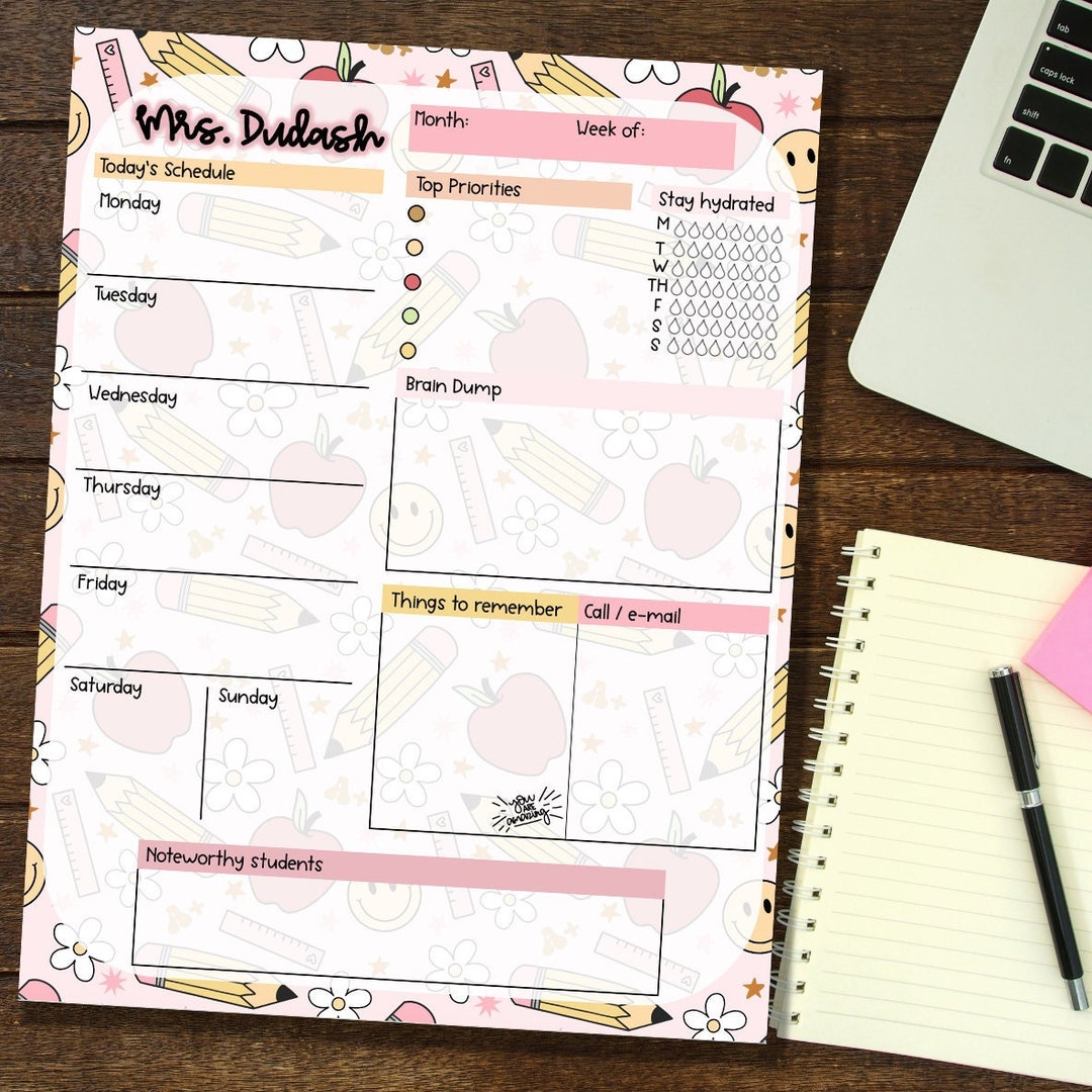 Retro Teacher Gift, Week at a Glance, Personalized Notepad, Teacher ...