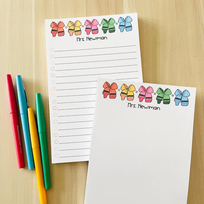 Personalized Teacher Notepad: Coquette Crayon Bow Design - Etsy
