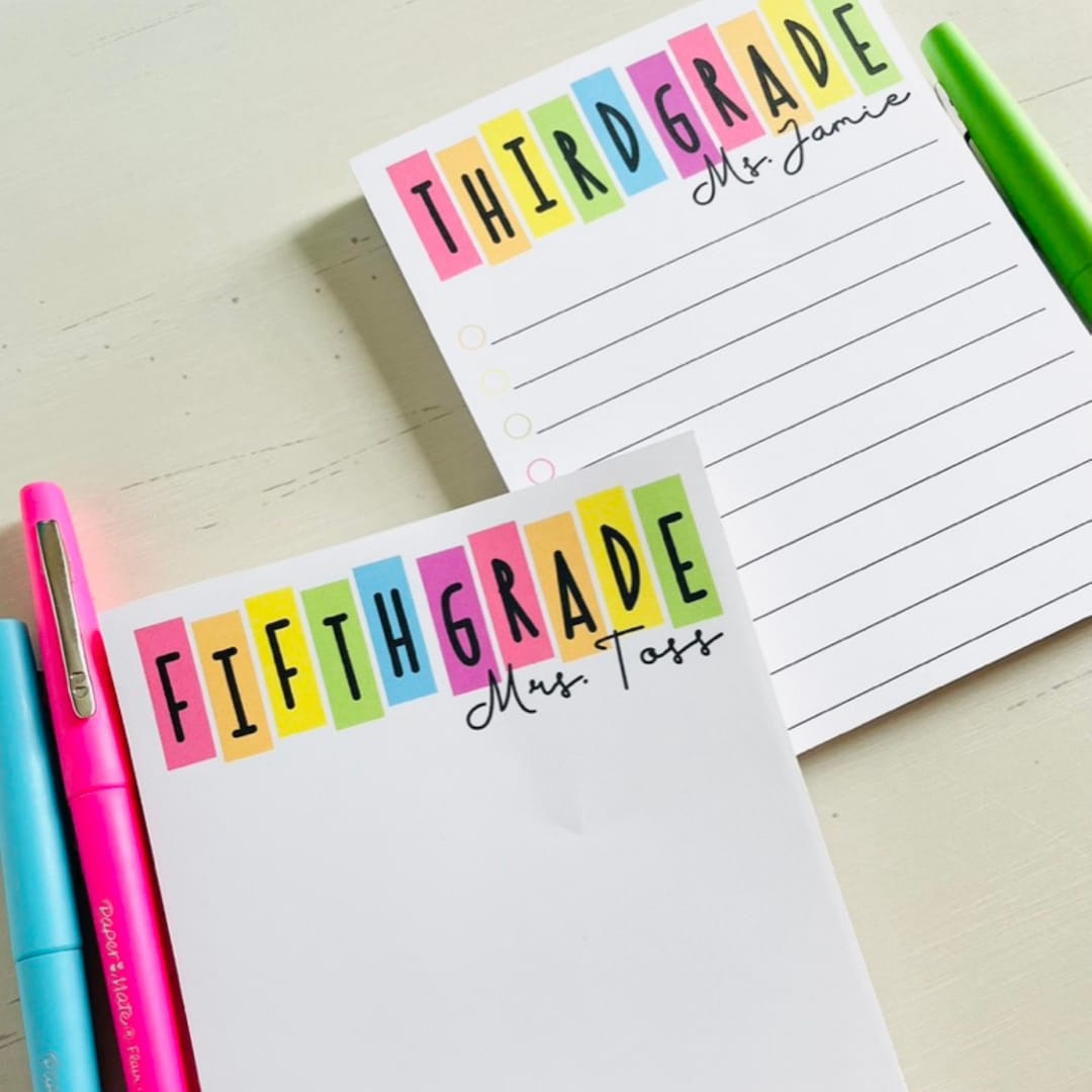 Personalized Grade Level Teacher Notepad, Retro Teacher Appreciation ...