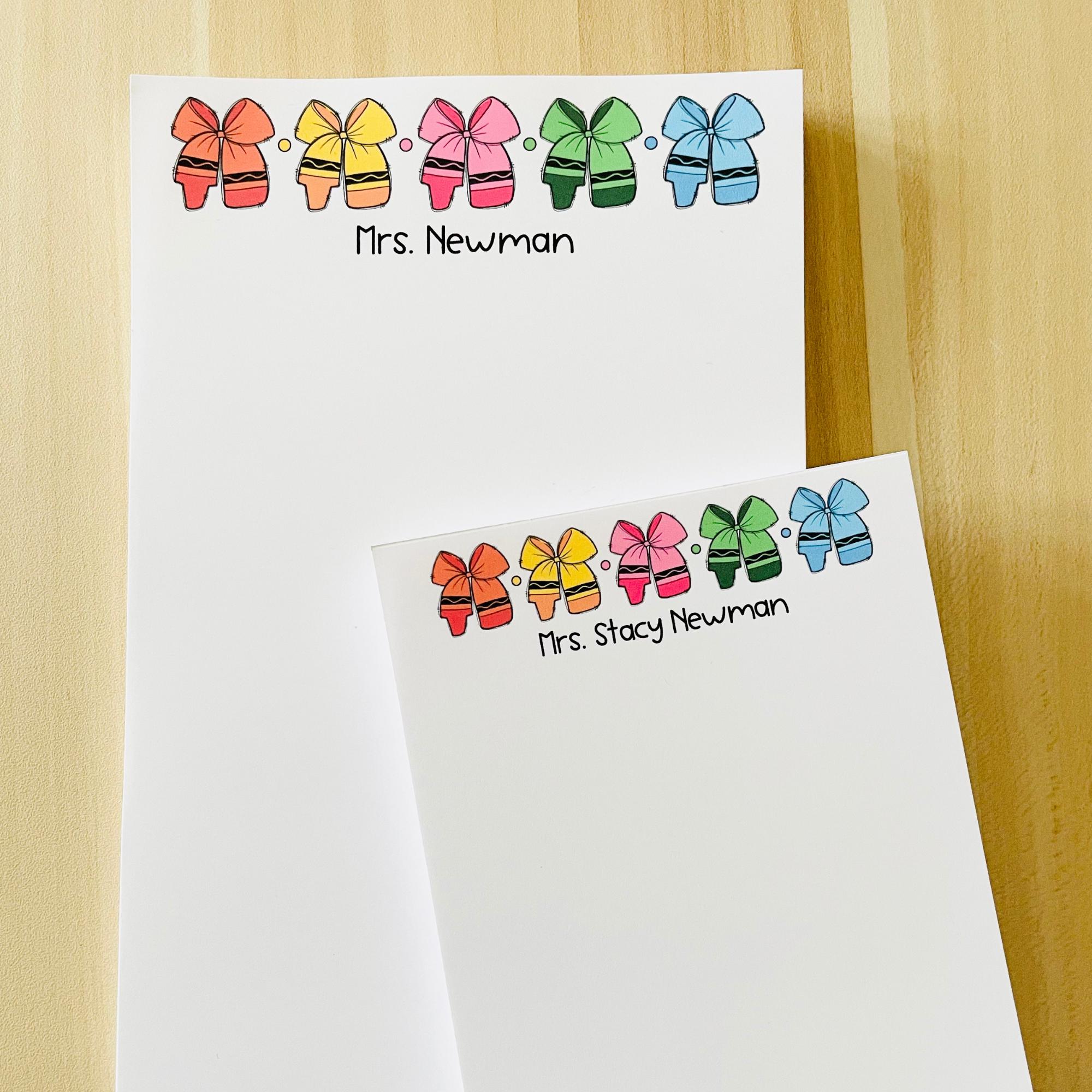 Personalized Teacher Notepad: Coquette Crayon Bow Design - Etsy