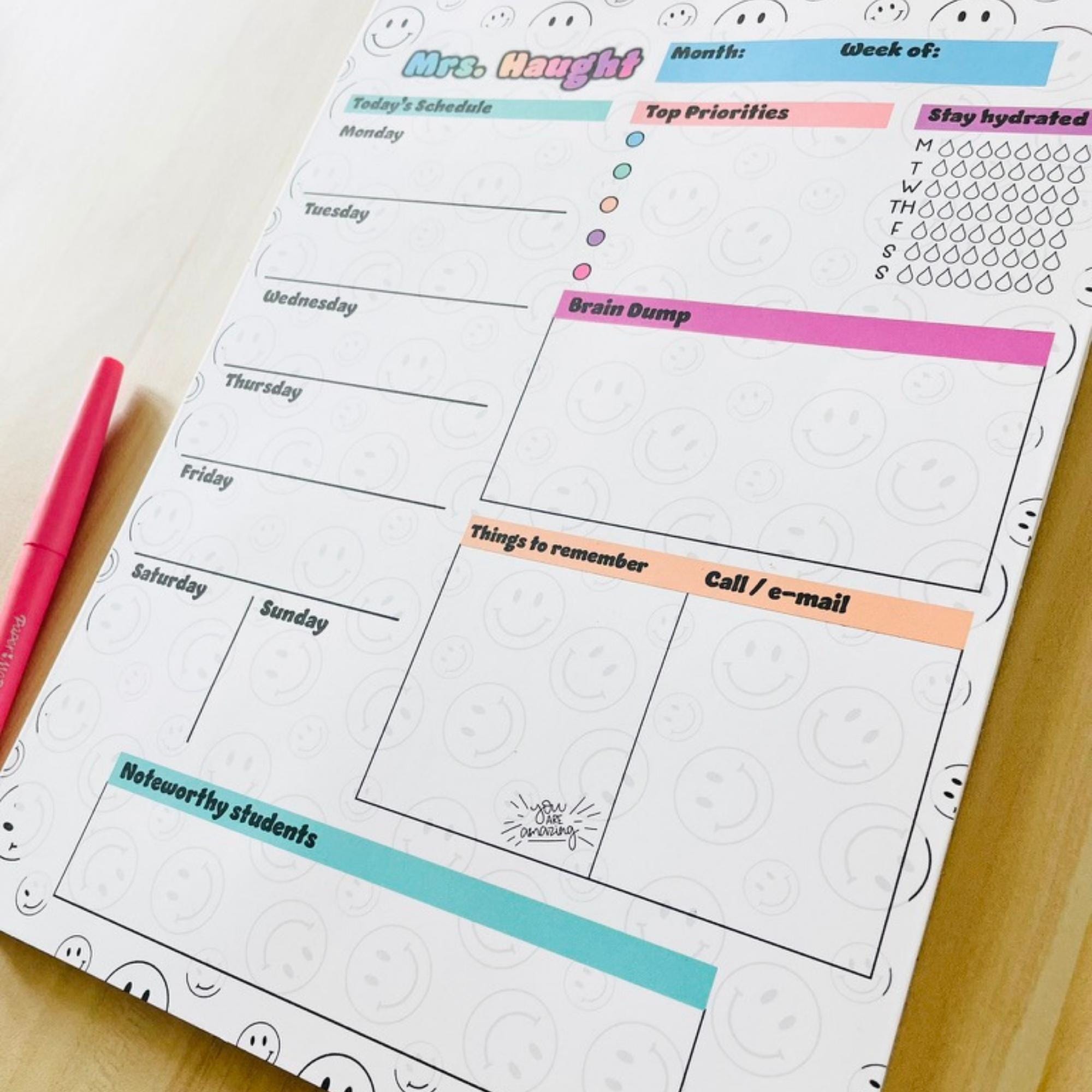Week at a Glance Teacher Planner, Back to School Gift, Teacher ...