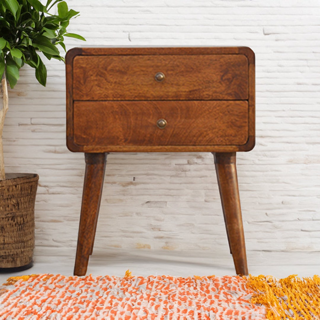 Curved Chestnut Solid Wood Bedside Table - Etsy UK