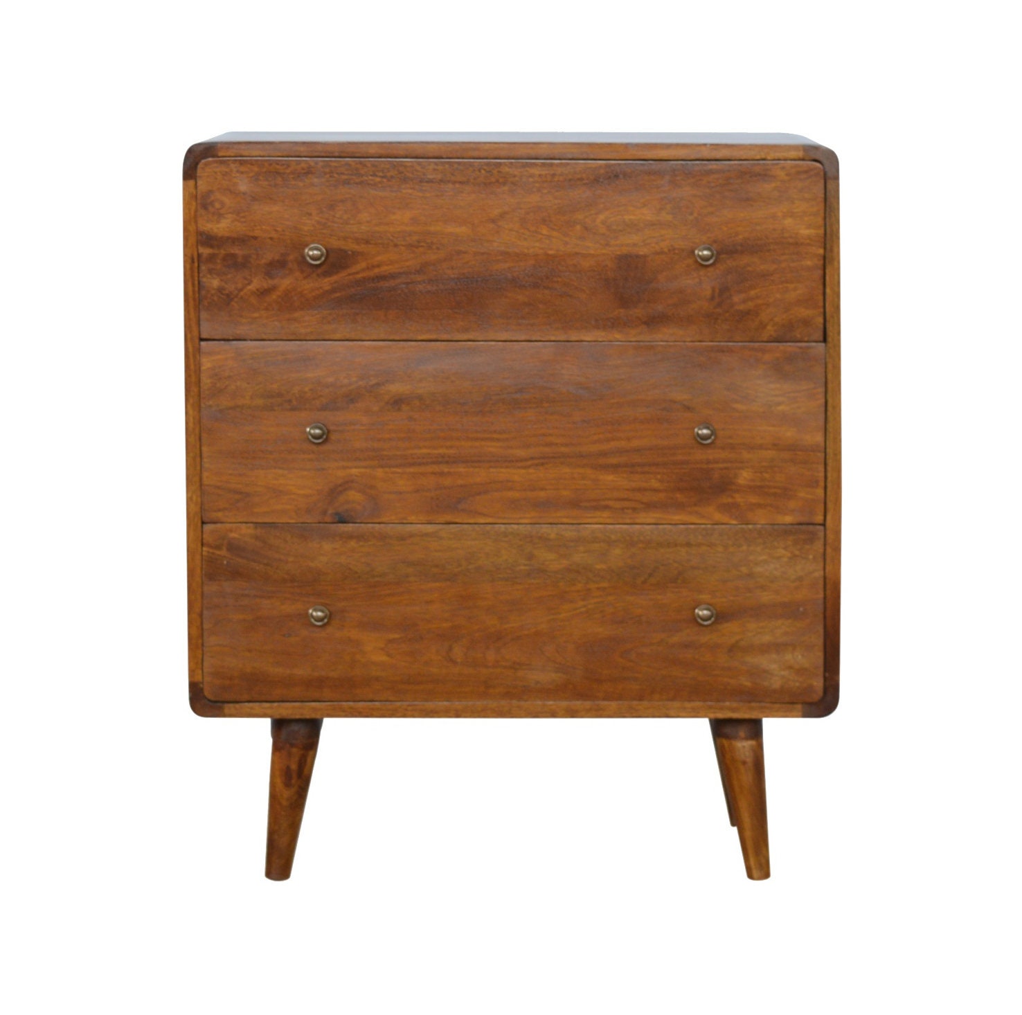 Curved 3 Drawer Solid Wood Chest of Drawers in Chestnut Finish - Etsy UK