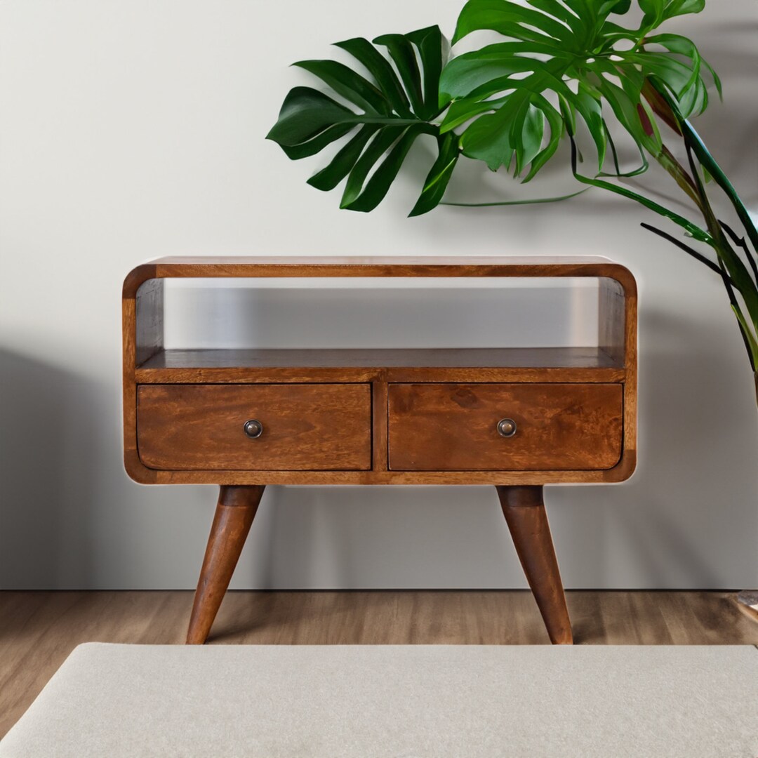 Mini Curved Media Unit Solid Wood in Chestnut Finish - Etsy
