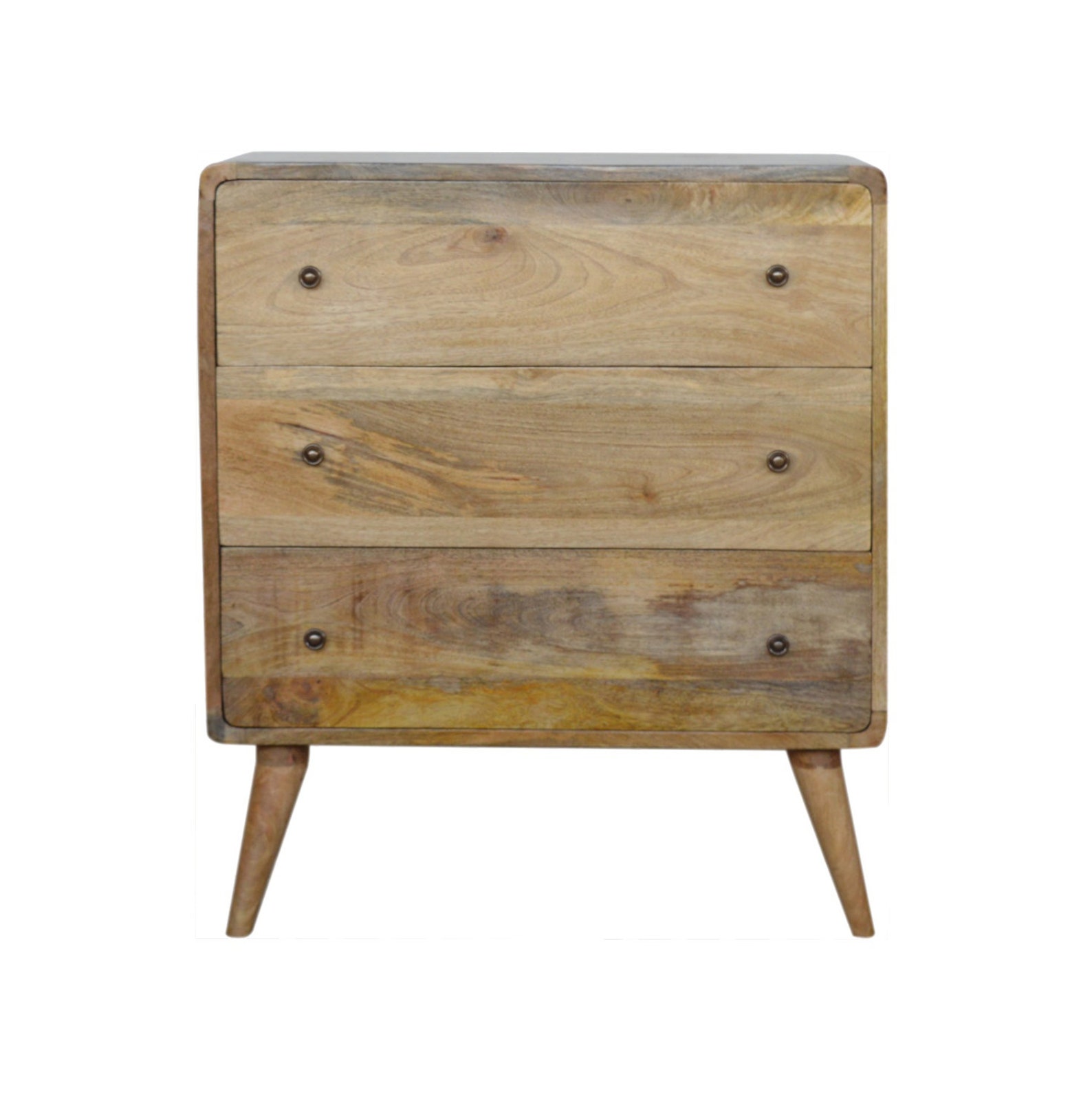 Curved 3 Drawer Solid Wood Chest of Drawers in Oak Finish - Etsy UK