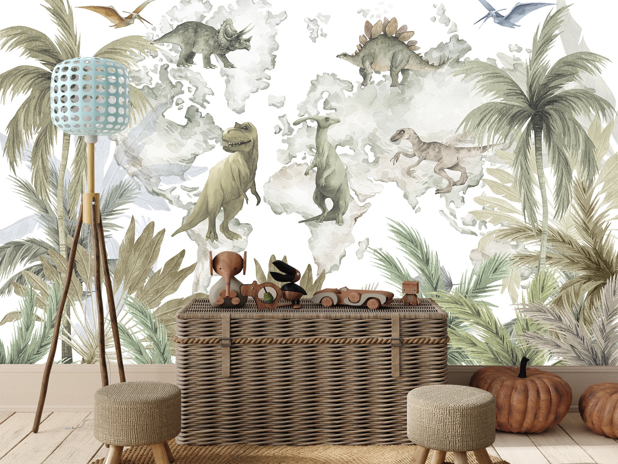Dinosaurs World Map Wallpaper for Boy Nursery Removable | Etsy