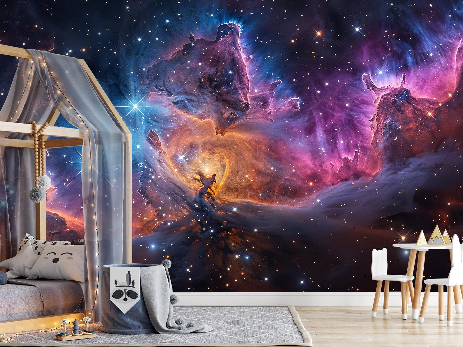 Space Wallpaper Peel and Stick Bedroom Rainbow Galaxy Kids Room Art ...