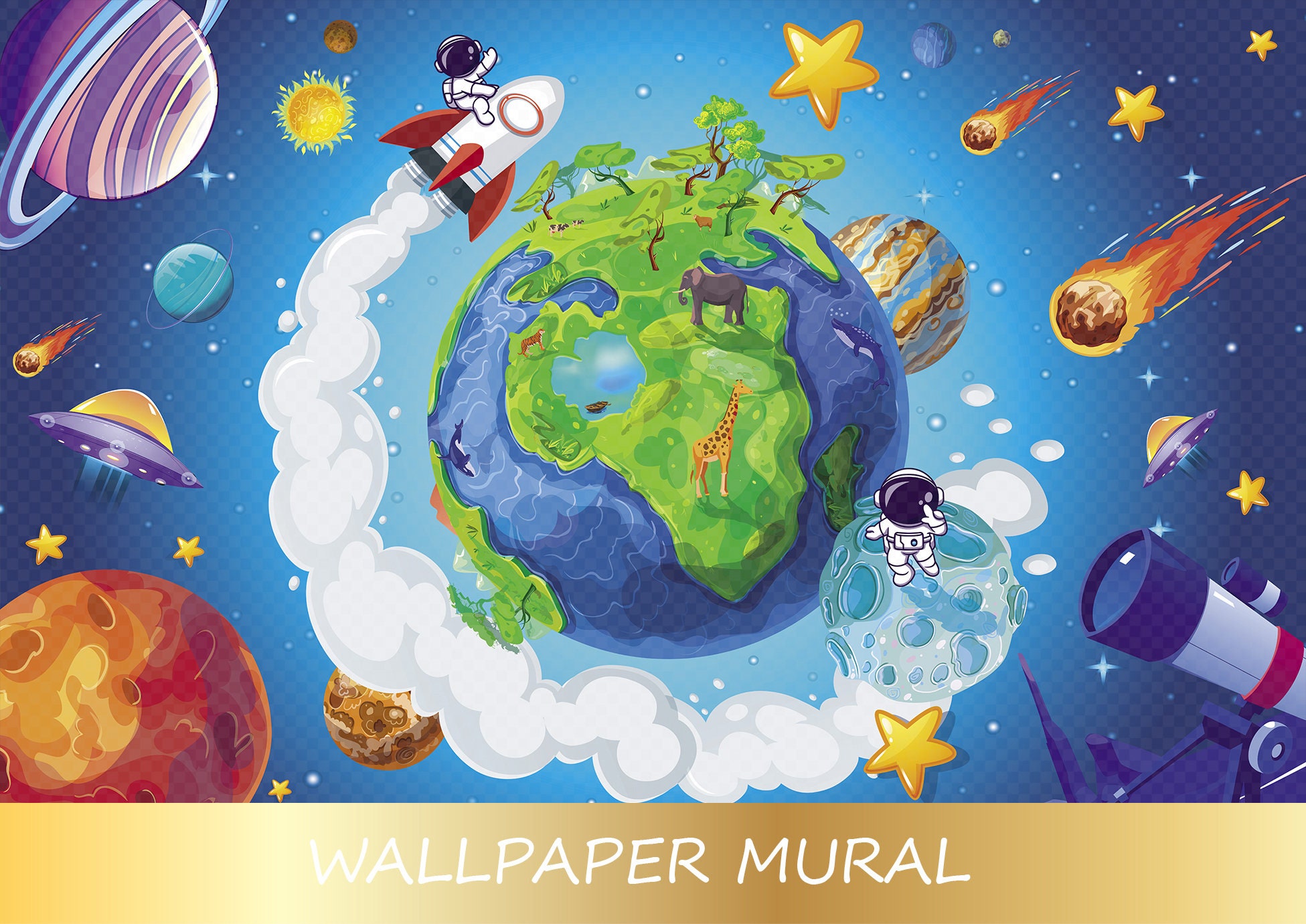 Planets Wallpaper Boys Room Removable Galaxy Wallpaper Peel | Etsy