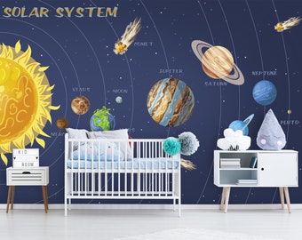 Kids Solar System Wallpaper Planets Space Wall Mural - Etsy