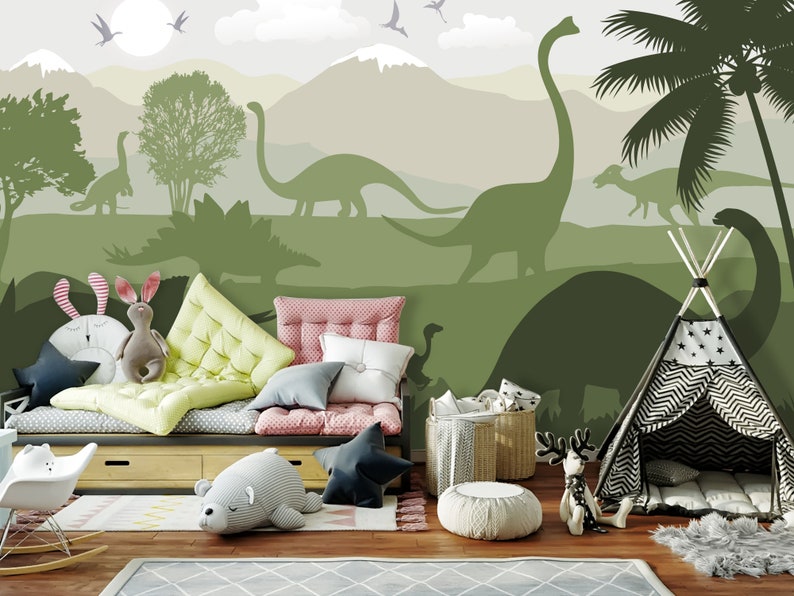 Dinosaur Wallpaper for Boy Nursery Removable / Large Jurassic - Etsy
