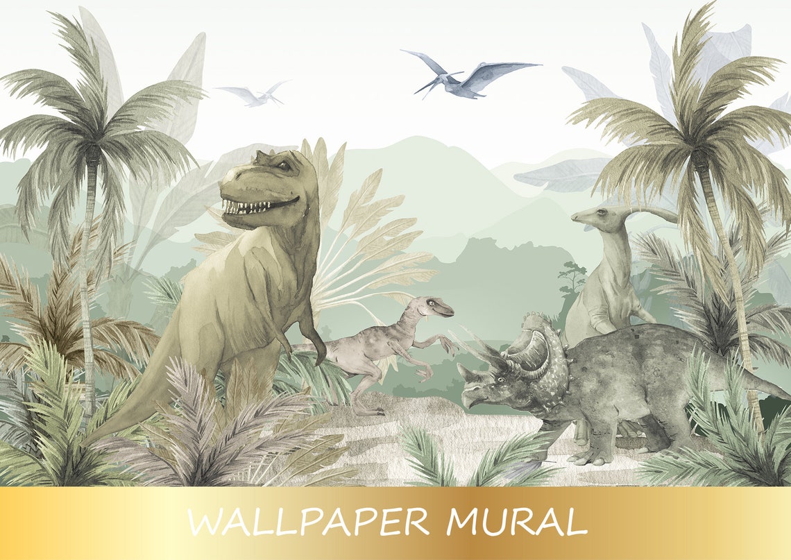 Dinosaurs Wallpaper for Boy Nursery Gray Jurassic World Wall - Etsy