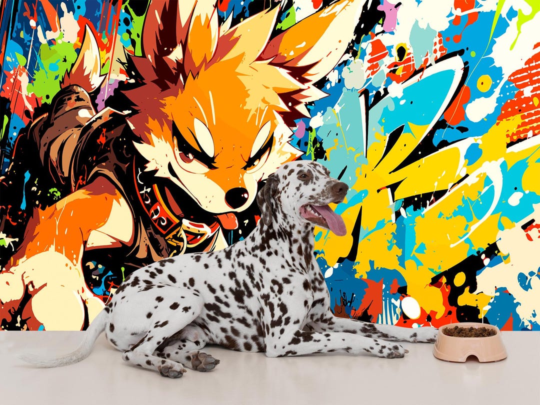 Dog Wallpaper Peel and Stick, Pets Bedroom Pattern, Colorful Art Dog ...