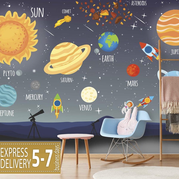 Boys Room Wallpaper Space Planets - Etsy