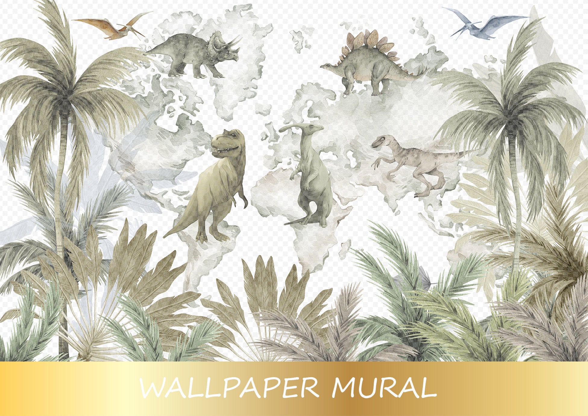 Dinosaurs World Map Wallpaper for Boy Nursery Removable | Etsy