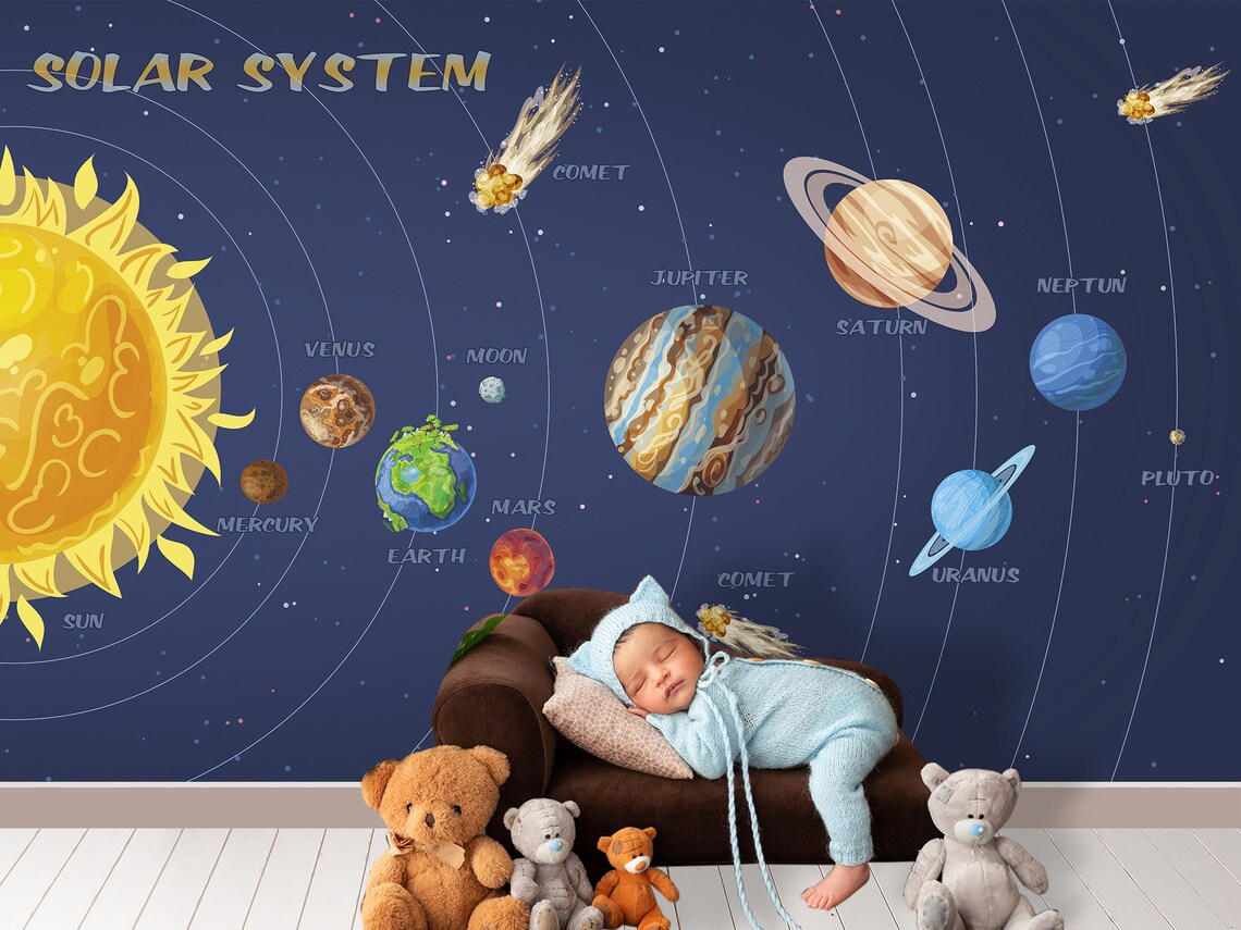 Solar System Wallpaper for Kids Room Educational Planets Wall | Etsy