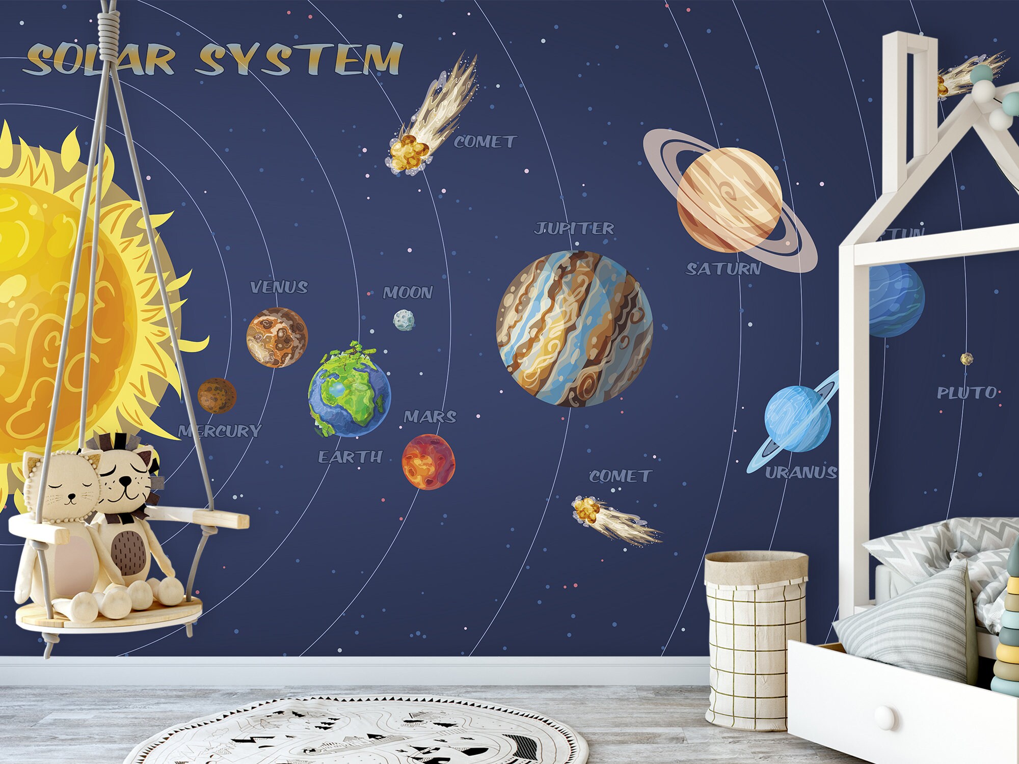 Solar System Wallpaper for Kids Room Educational Planets Wall | Etsy