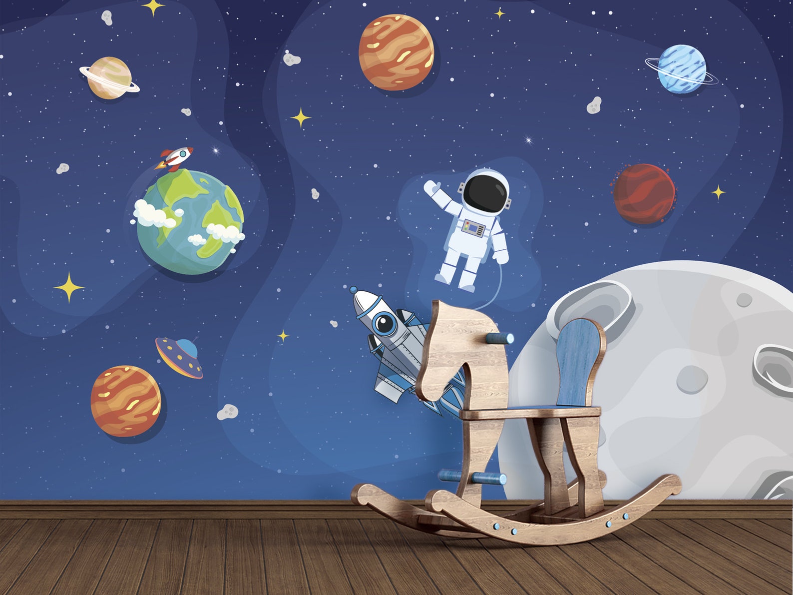 Spaceman Wallpaper for Toddler Boy Nursery Removable. Cosmic - Etsy