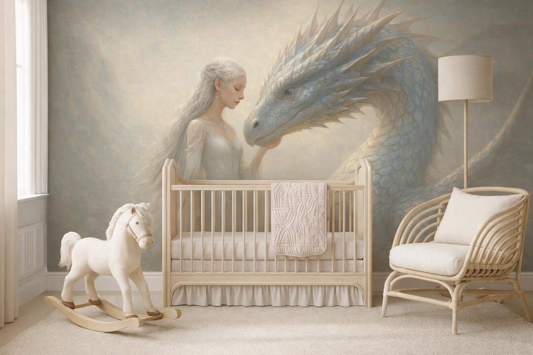 Magical Dragon Peel and Stick Wallpaper Nursery, Elf Princess & Ice ...