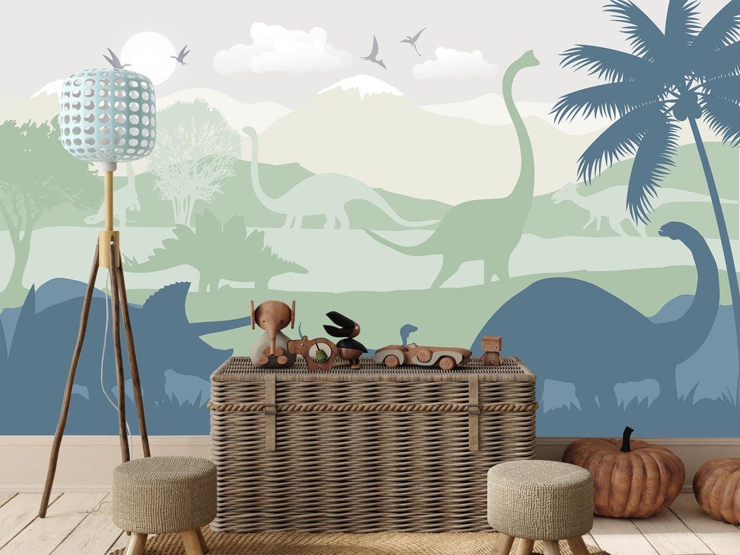 Dinosaur Wallpaper for Boy Nursery Blue Removable / Large - Etsy