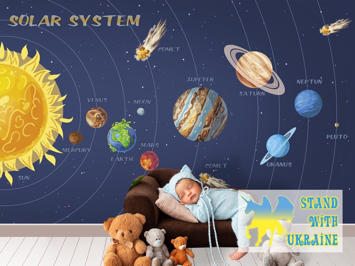 Solar System Wallpaper for Kids Room Educational Planets Wall - Etsy