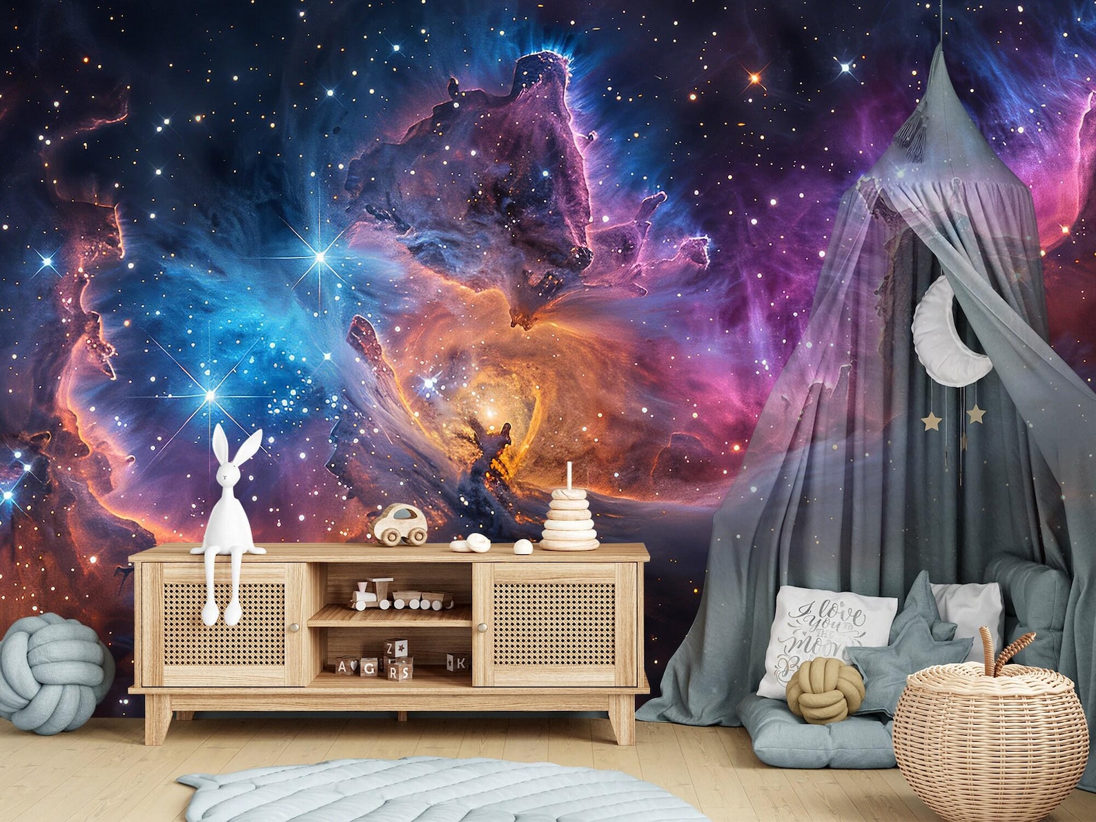 Space Wallpaper Peel and Stick Bedroom Rainbow Galaxy Kids Room Art ...