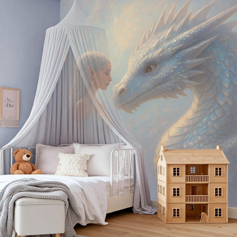 Fantasy Dragon Wallpaper - Peel and Stick Wall Mural With Elf and Ice ...