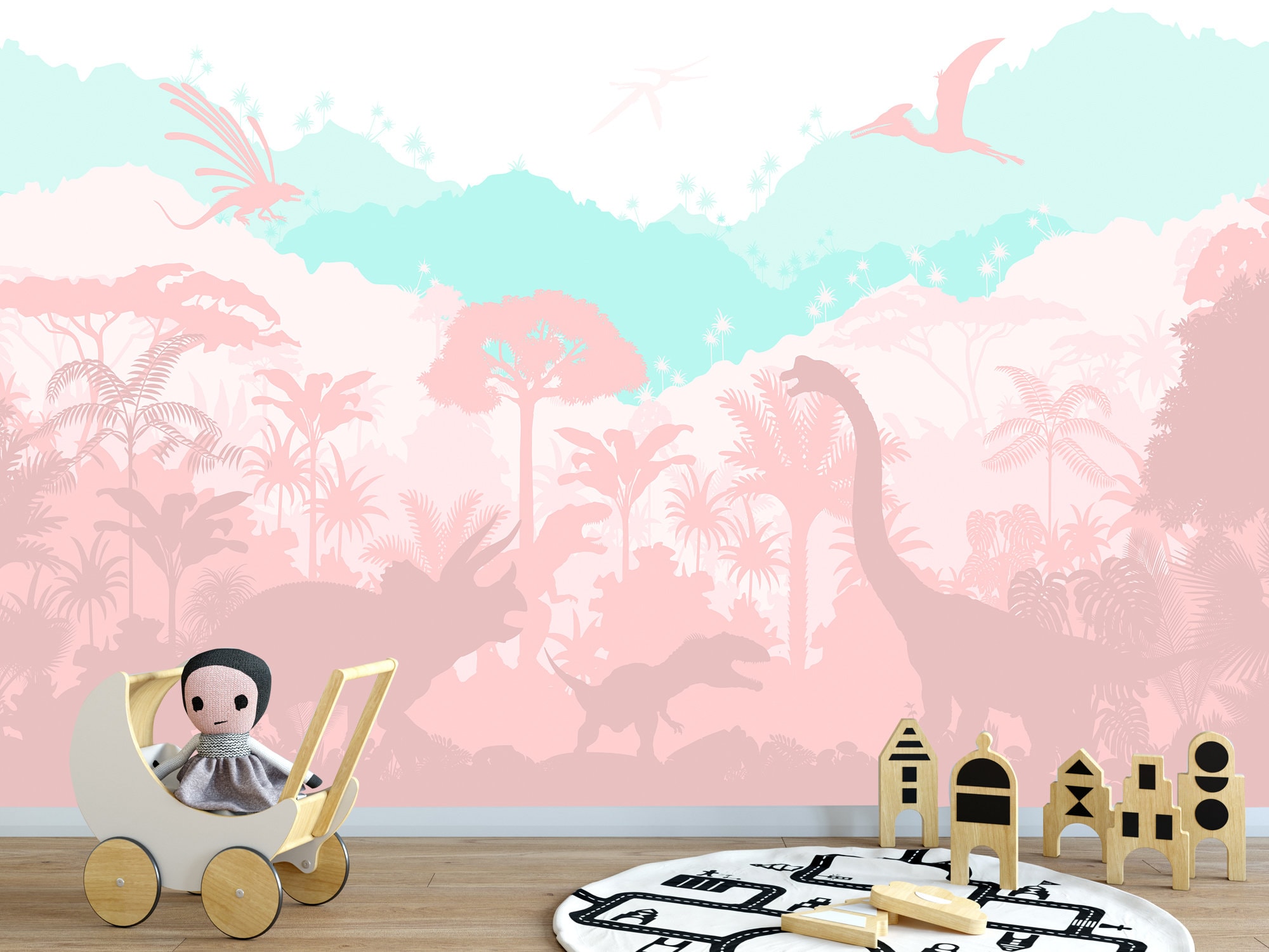 Soft Pastel Pink Dinosaur Wallpaper Girl Nursery Jurassic - Etsy