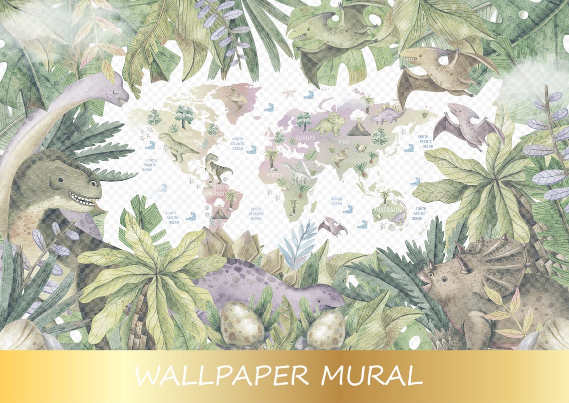 Jurassic World Map Wallpaper for Kids Nursery Soft Pastel - Etsy