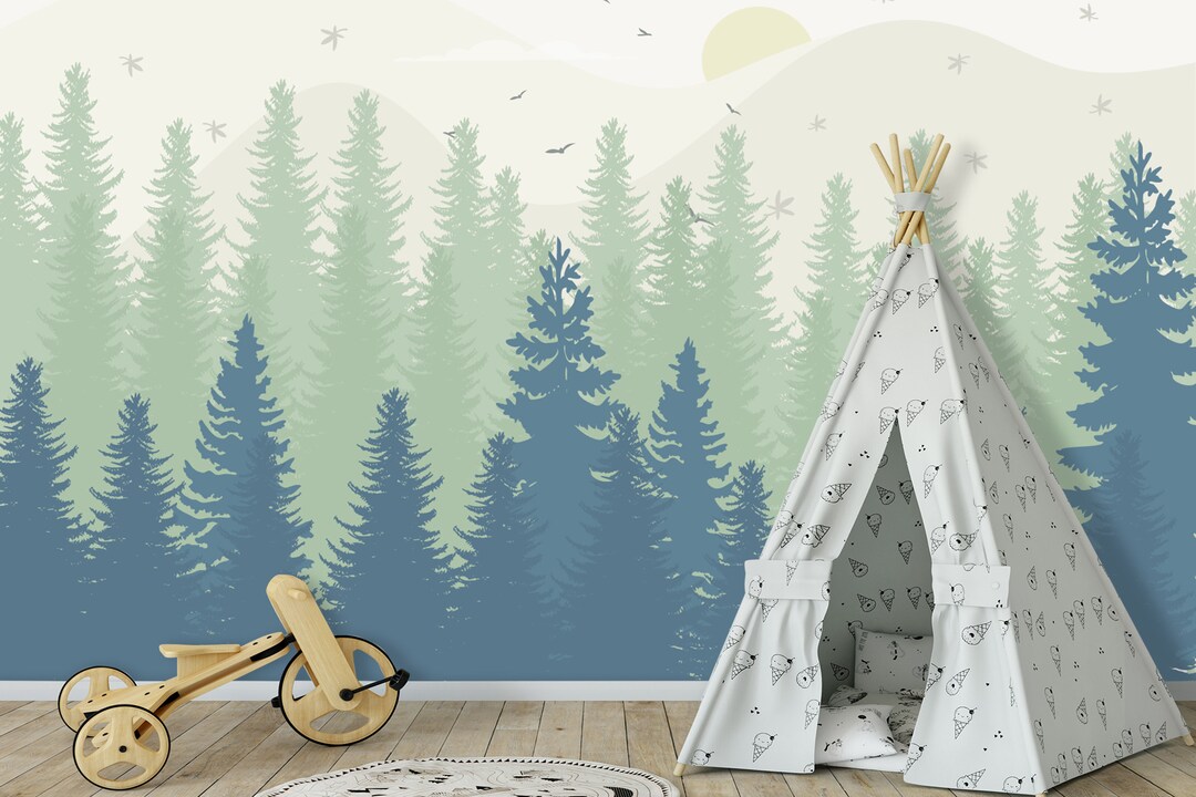 Forest Wallpaper for Kids Nursery Removable. Mountain Wall - Etsy
