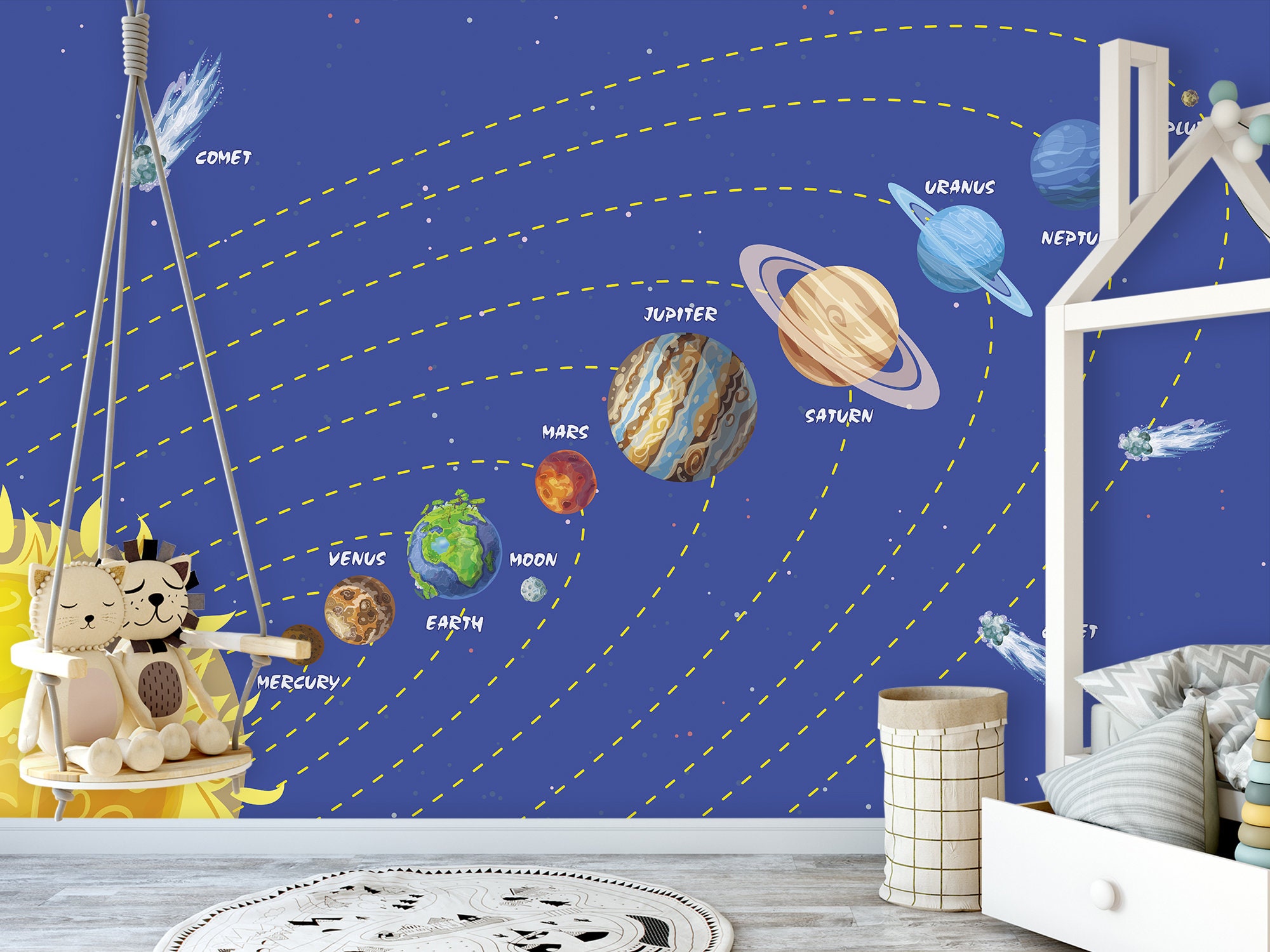 Solar System Wallpaper for Kids Room Educational Planets Wall - Etsy
