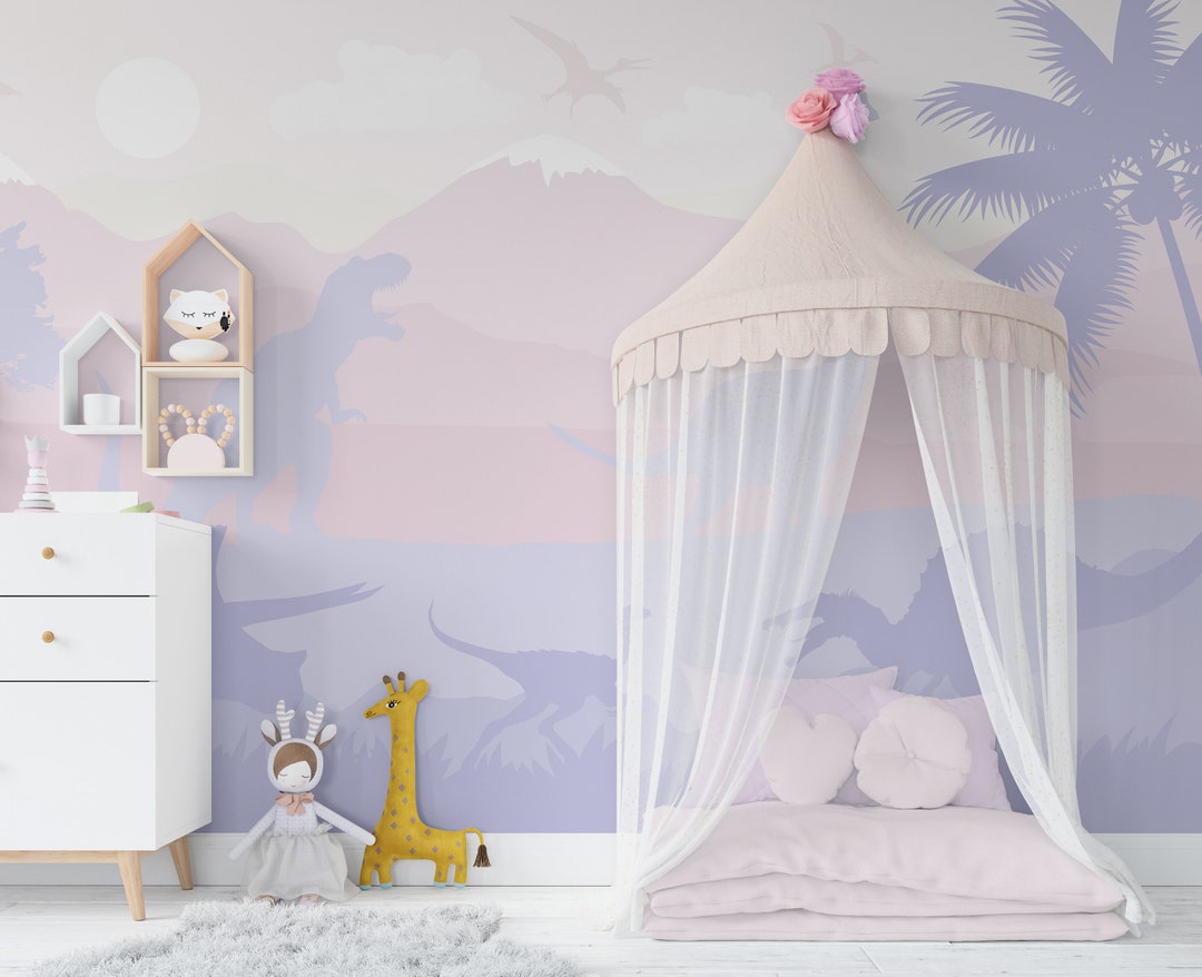 Dinosaur Wallpaper for Girl Nursery Removable Lavender / Spinosaurus ...