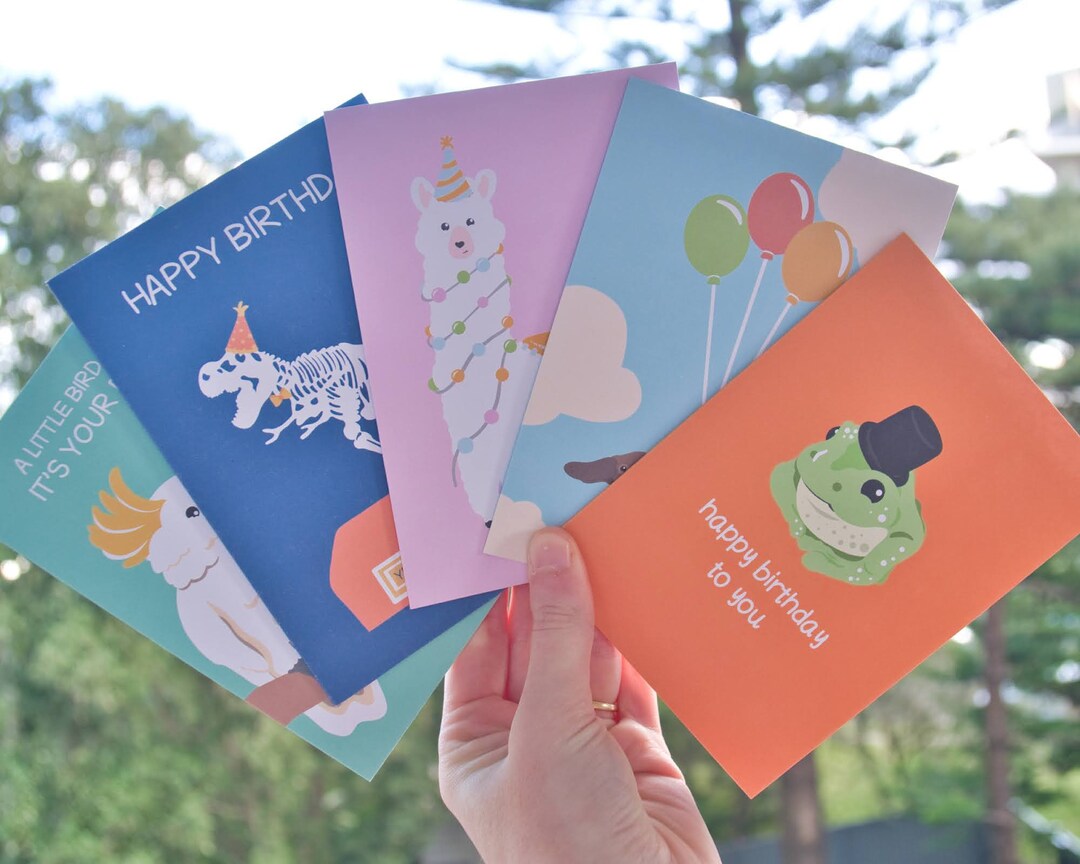 Birthday Card Bundle Cockatoo Dinosaur Llama Platypus Green Tree Frog ...