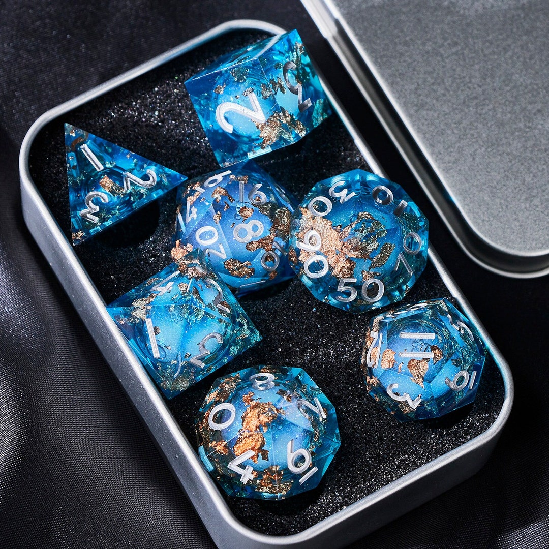 Liquid Core Dice Set for Dungeons and Dragons , Liquid Core Dnd Dice Set for Gifts , Blue Gold ...