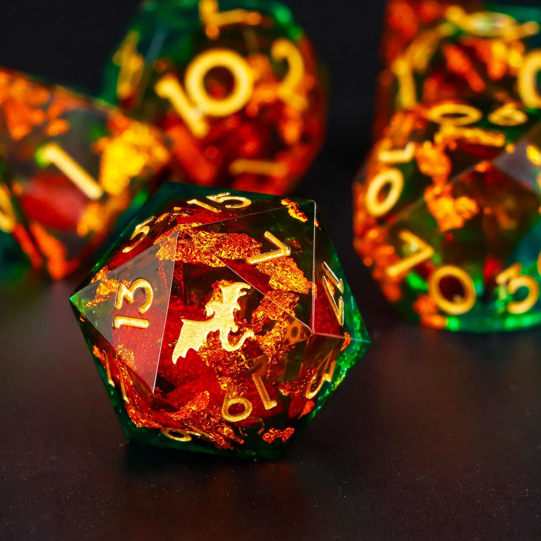 New Dnd Dragon Liquid Core Dice Set for Dnd Gifts ,green Liquid Core ...