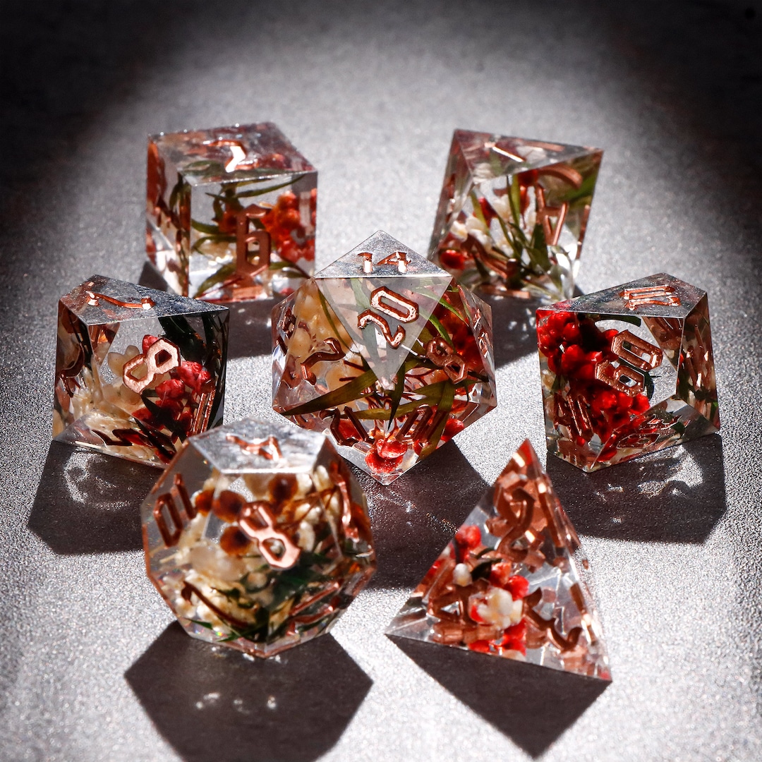 Dnd Red Resin Flower Sharp Edge Dice Set | Resin D&D Dice Set | Flower ...