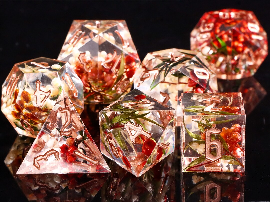 Resin Red Flower Sharp Edge Dice Set | Resin D&D Dice Set | Pink Flower ...