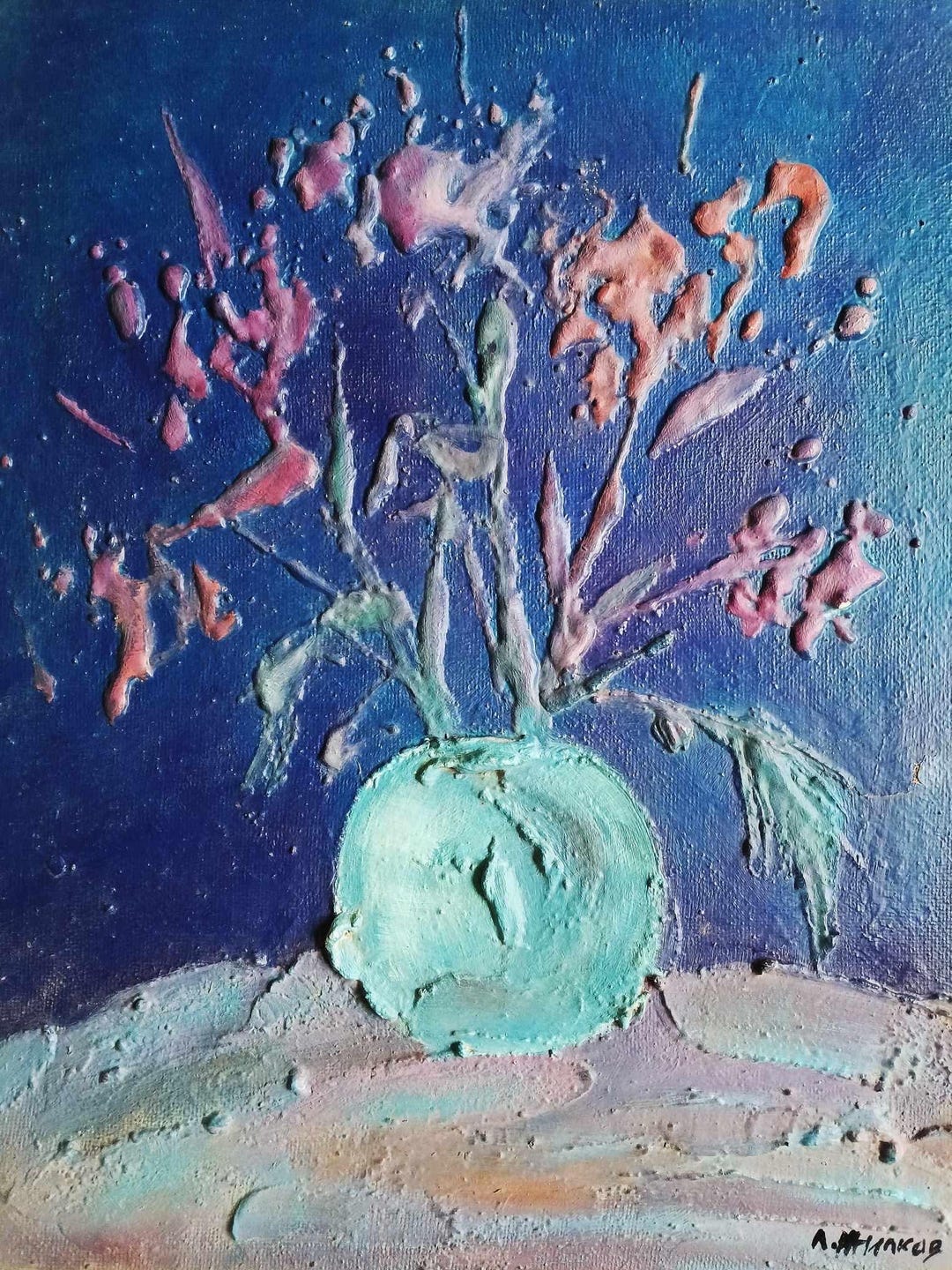 Antique Abstract Oil Painting, Luben Jivkov, Still Life, Flowers ...