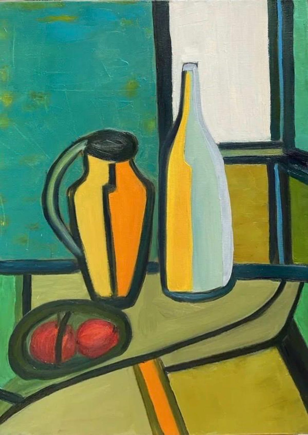 Antique Oil Painting, Cubist Still Life, Vintage, Kitchen Cottage ...