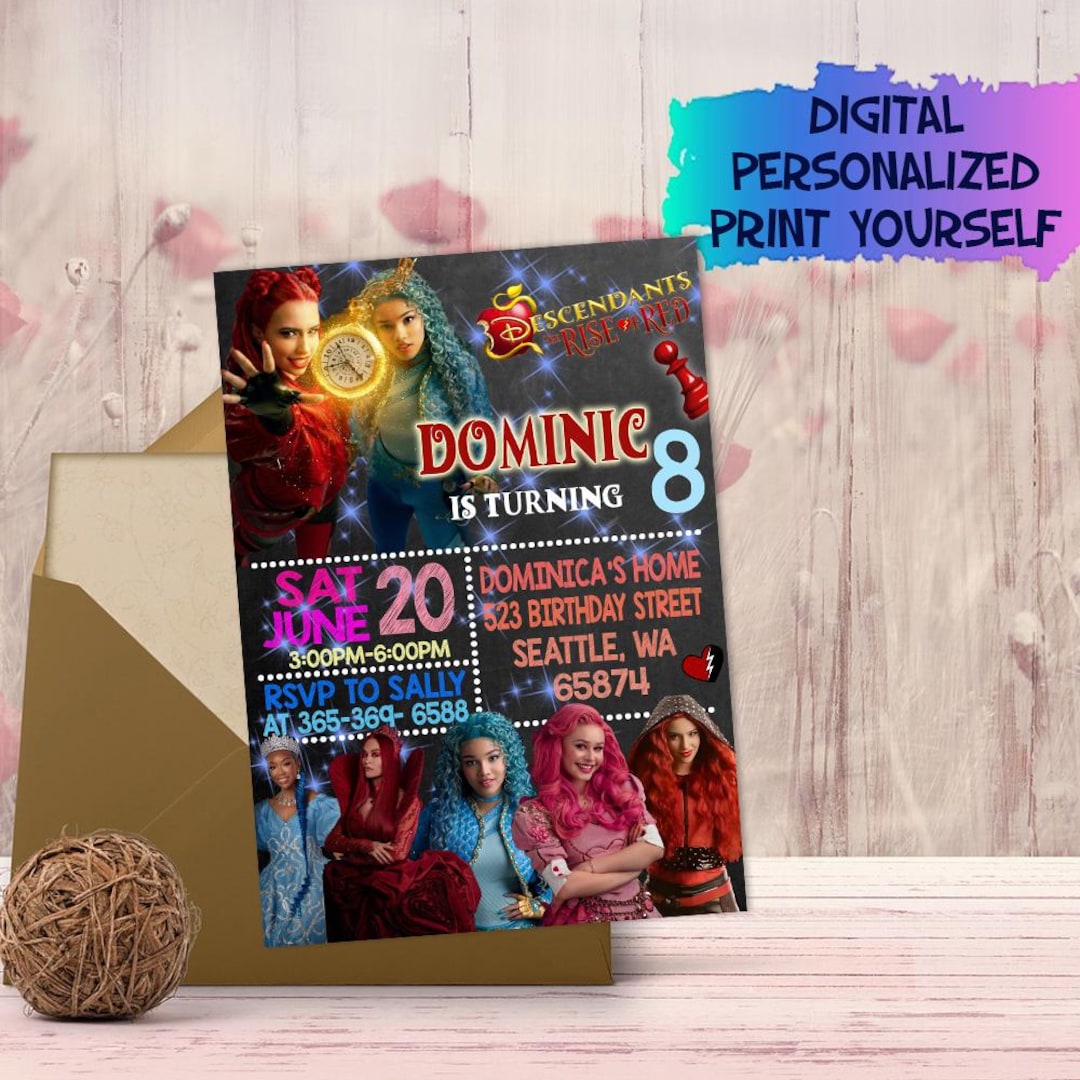 Descendants 4 Birthday Invitation, Descendants: Rise of Red Card ...