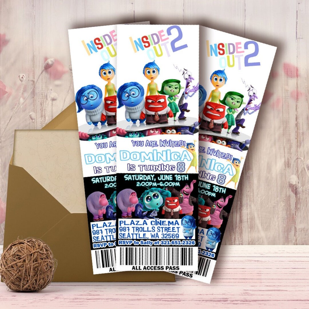 Inside Out 2 Movie Ticket Birthday Invitation, Inside Out Birthday ...