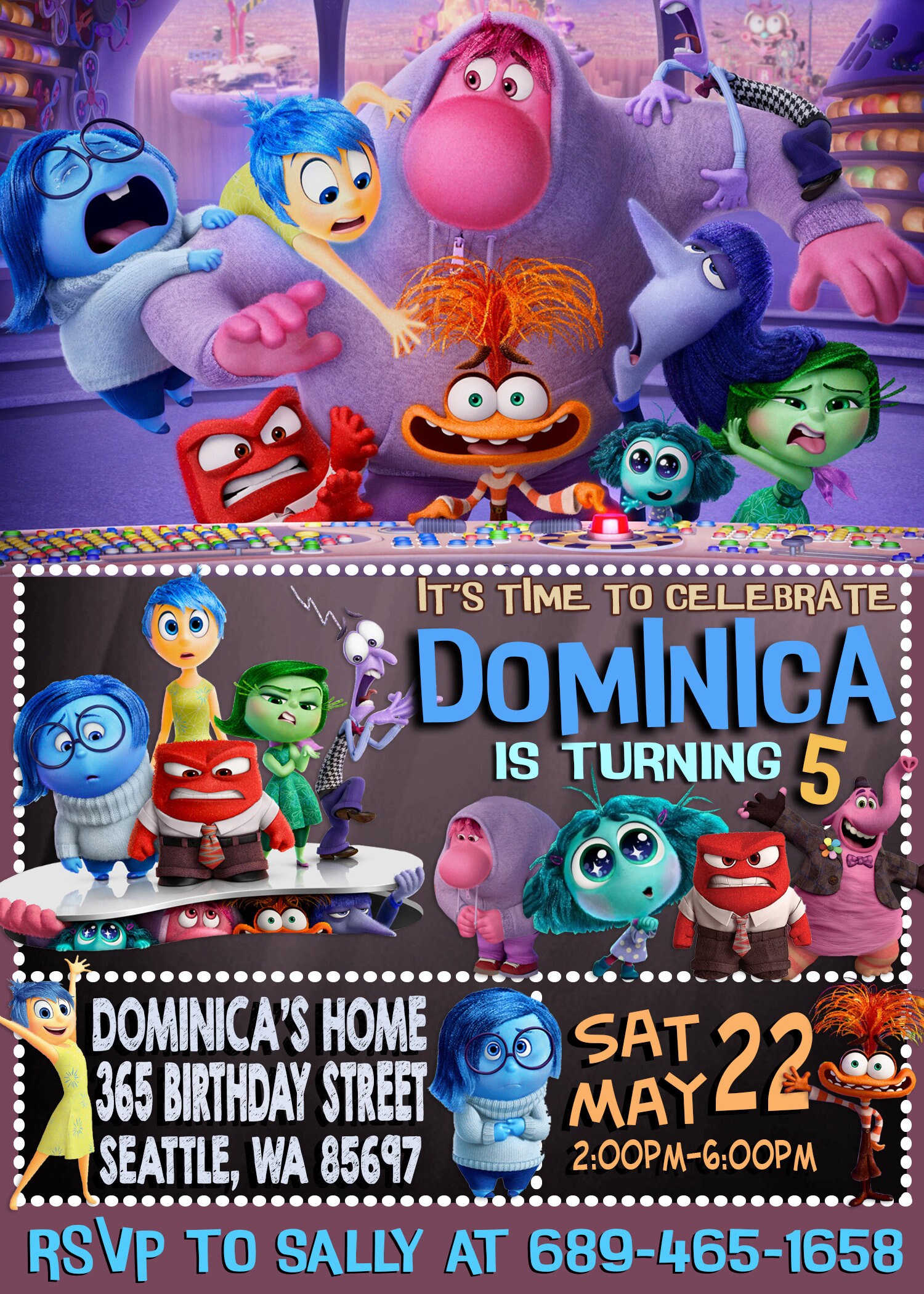 Invitación de cumpleaños de Inside Out 2, invitación de cumpleaños de ...