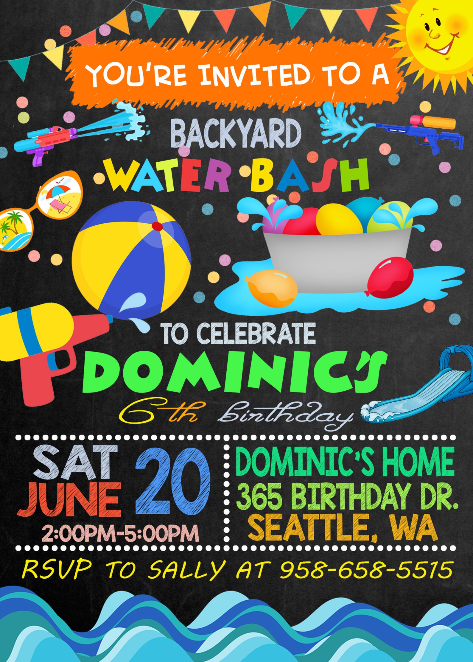 Water Gun Birthday Invitation, Waterslide Pool Party, Summer Swimming ...