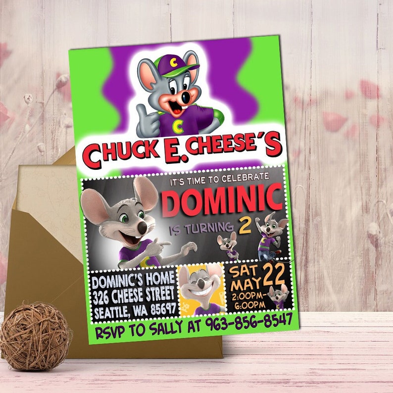 Chuck E Cheese Birthday Invitation, Chuck E Cheese Card Invitation ...