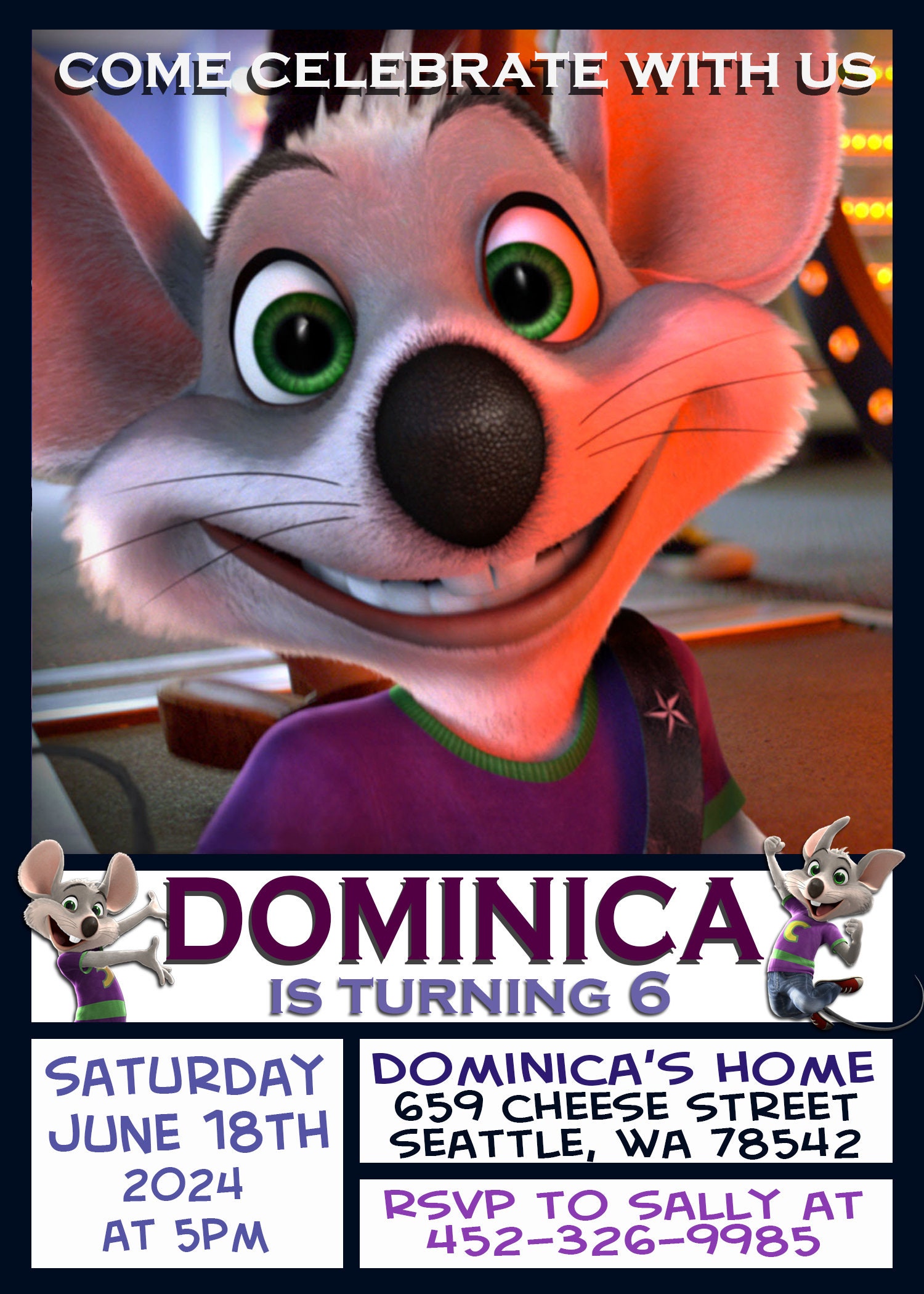Chuck E Cheese Birthday Invitation, Chuck E Cheese Card Invitation ...