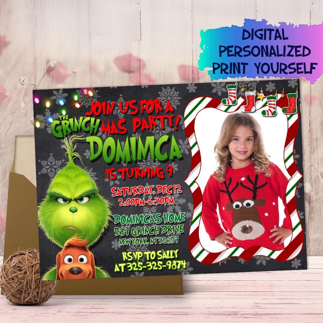 Grinchmas Birthday Invitation, Grinchmas Party Invitation, Christmas ...