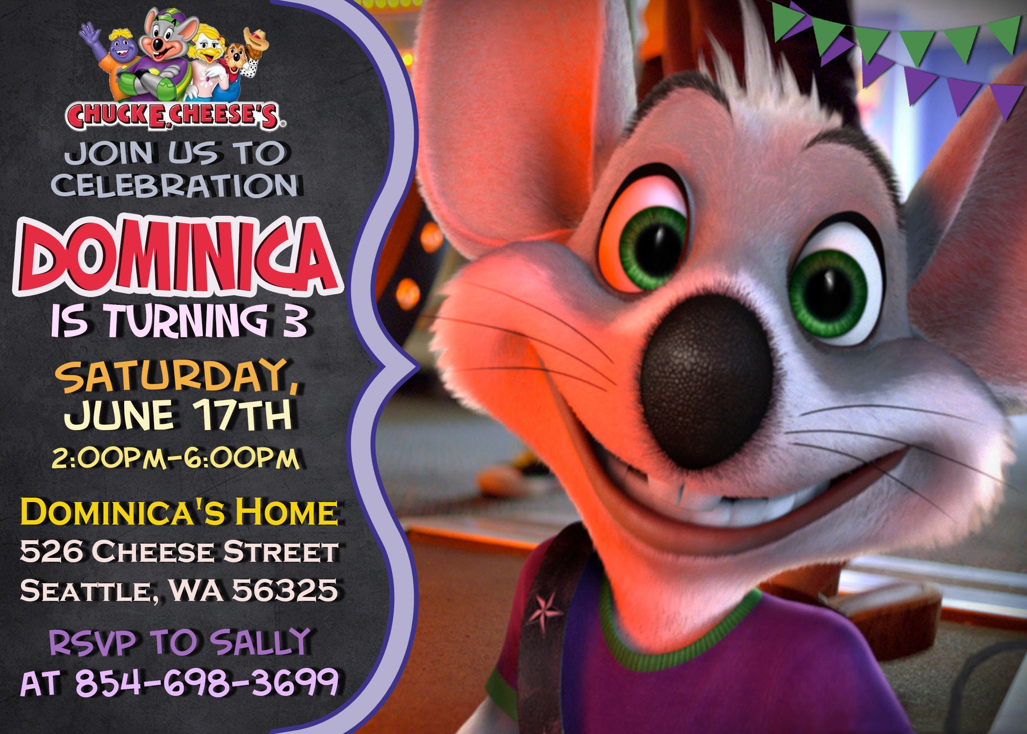 Chuck E Cheese Birthday Invitation, Chuck E Cheese Card Invitation, Chuck E Cheese Invitation ...