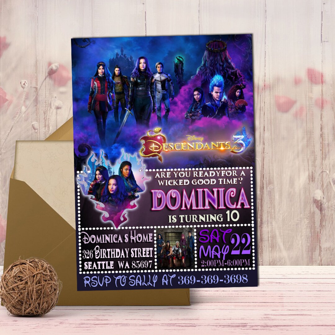 Descendants Birthday Invitation, Descendants Card Invitation ...
