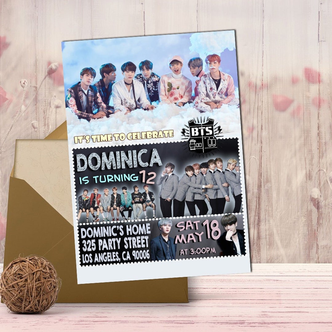 BTS Birthday Invitation, BTS Card Invitation, BTS Invitation, Digital ...