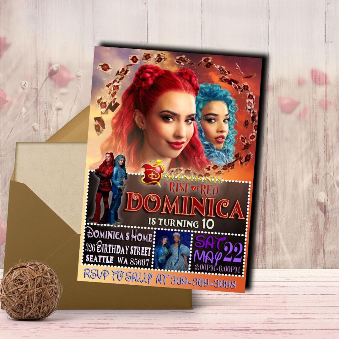 Descendants 4 Birthday Invitation, Descendants Card Invitation ...