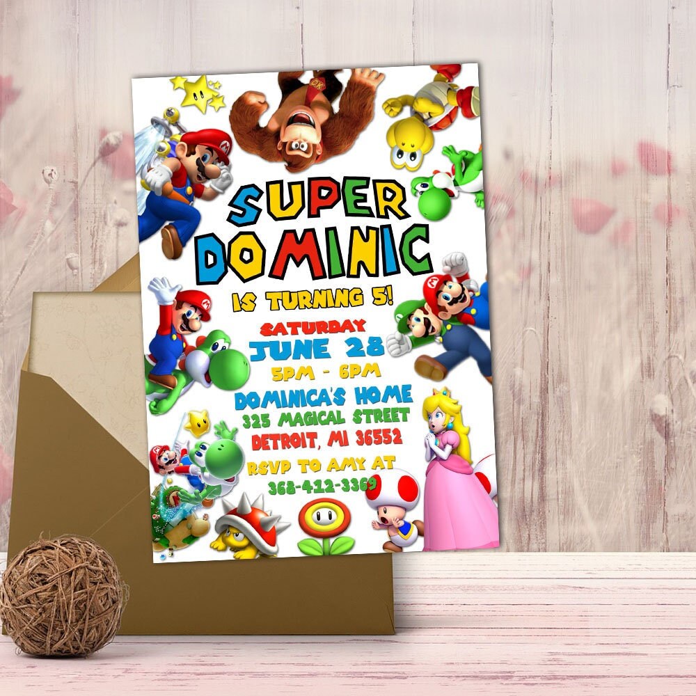 Super Mario Birthday Invitation, Super Mario Card Invitation, Super ...